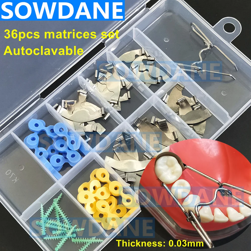 36pcs/set Dental Saddle Contoured Metal Matrices Matrix Universal Kit ...