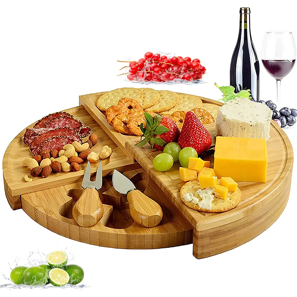 New Wooden Cheese Plate Rotatable Wooden Serving Plate for Cheese and ...