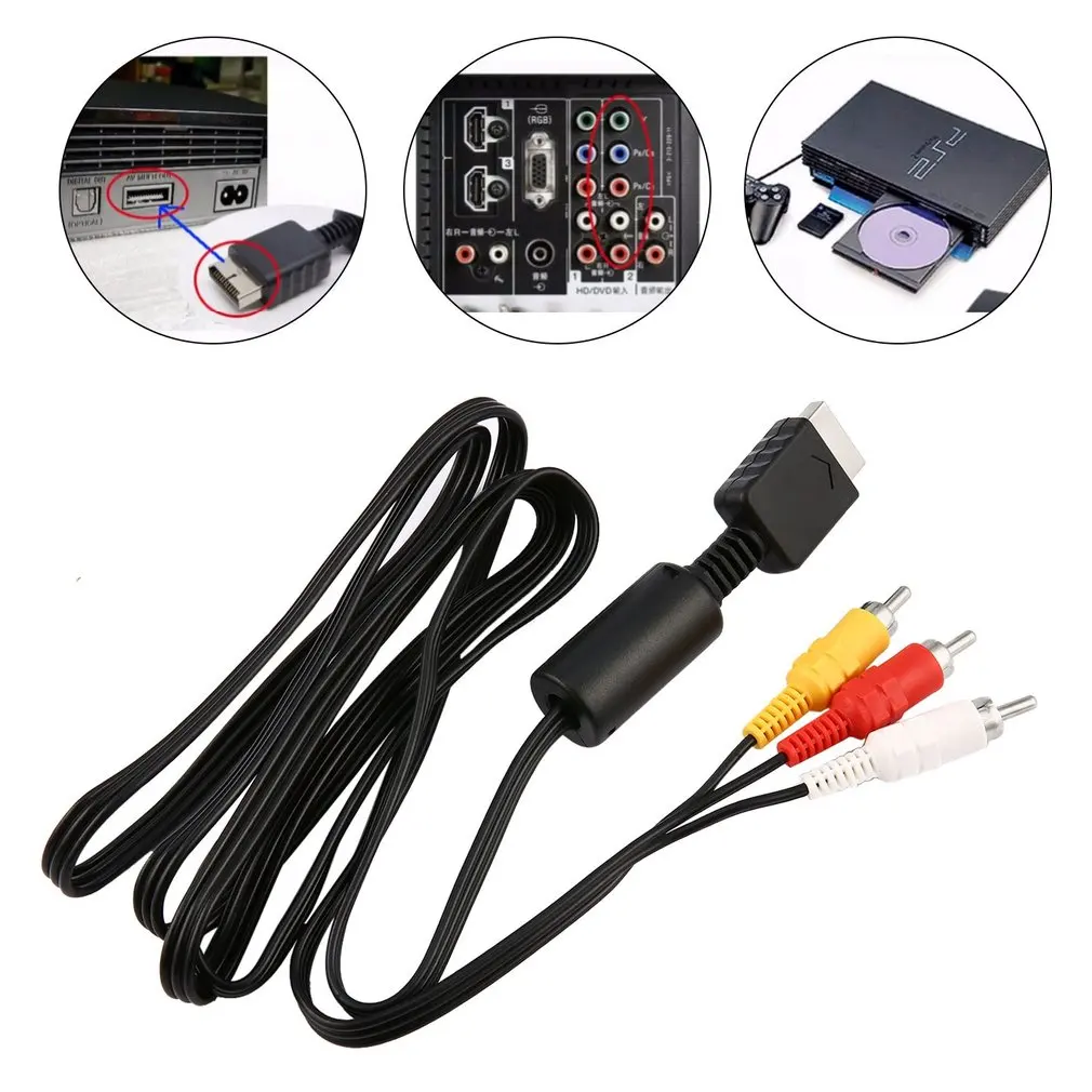PS2 Video Cable AV Cable NEW RCA Audio Video Composite TV Console 1.8M ...