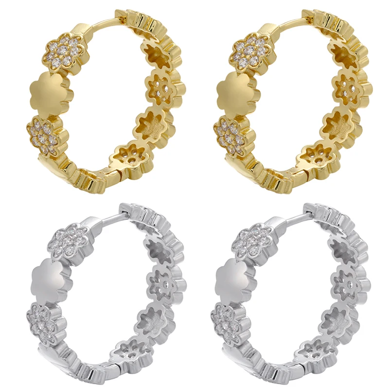 ZHUKOU 2021 NEW one pair small hoop earring gold color crystal flower ...
