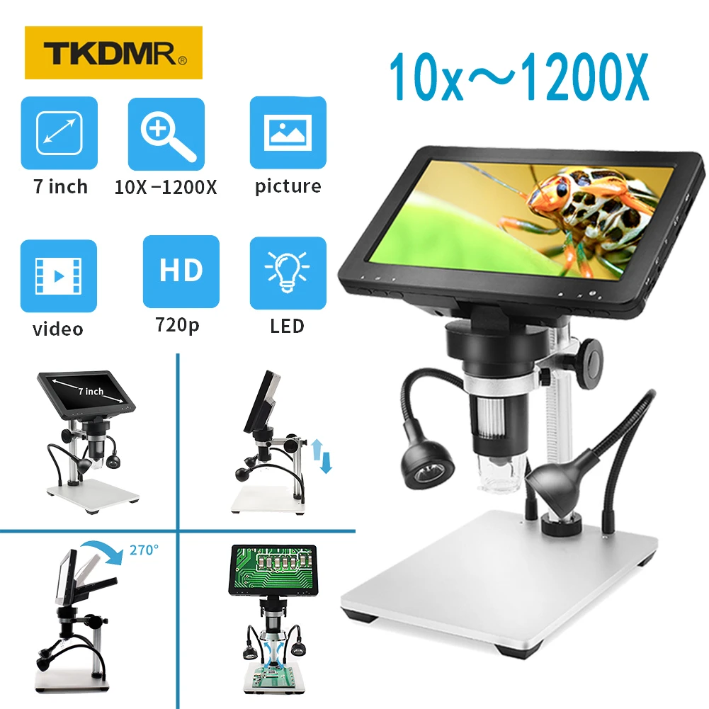 Tkdmr Usb Digital Electronic Microscope 8 Led Lighting 12mp 1080p 7 ...