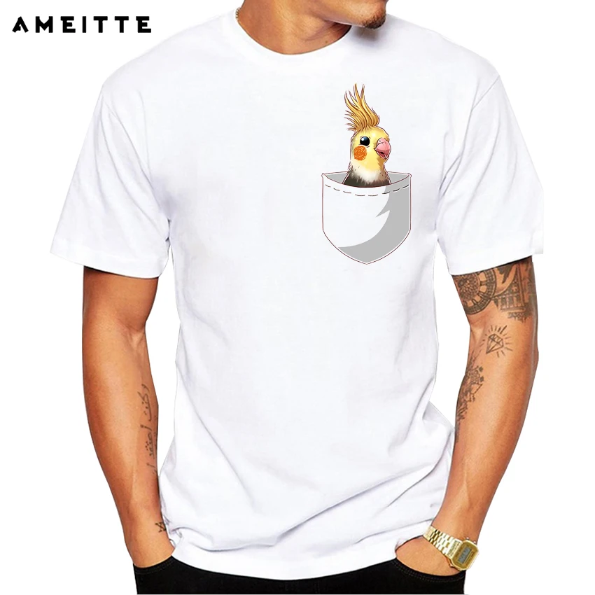 Creative-Art-Parrot-Bird-Pocket-Design-T-Shirt-Men-Novelty-Cockatiel ...