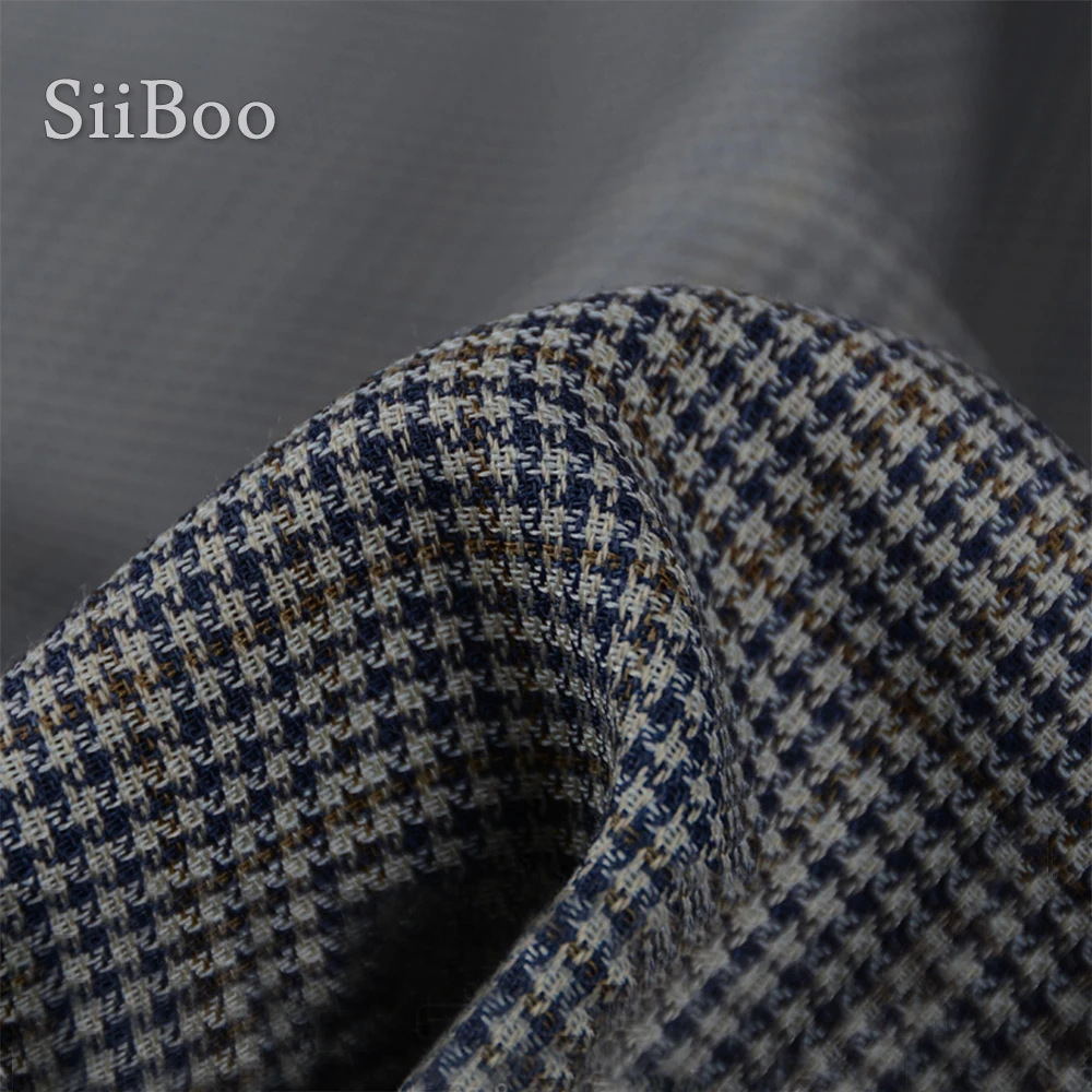 Vintage hound's tooth wool fabric in off-white and light blue Visual ...