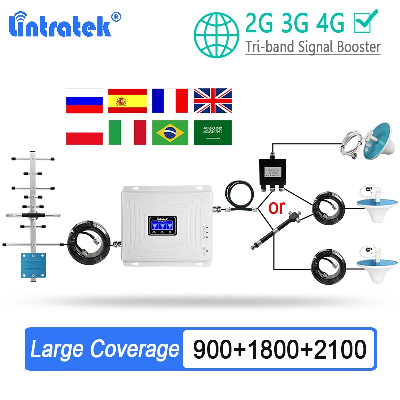 Lintratek 2G 3G 4G LTE Cellular Signal Booster 900 1800 2100MHz Internet Amplifier Repeater 3 ...