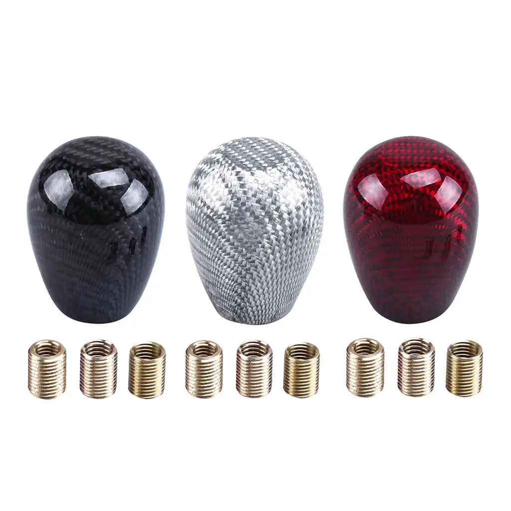 Carbon Fibre & Metal Car Manual Round Gear Knob Stick er W/ Adapters ...