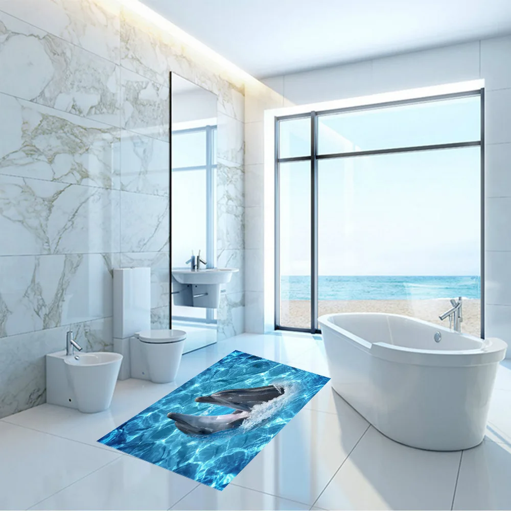 Removível Sea Dolphin Floor Stickers, 3D Wall Stickers, Beach ...