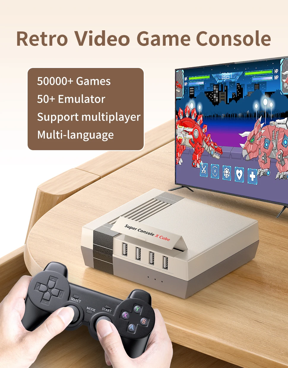 Wireless Retro Video Game Console Super Console X Pro Cube With 50000+Classic Games For PS1/PSP ...