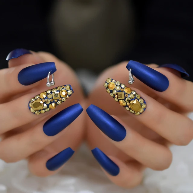 Royal Blue And Gold Nail Designs