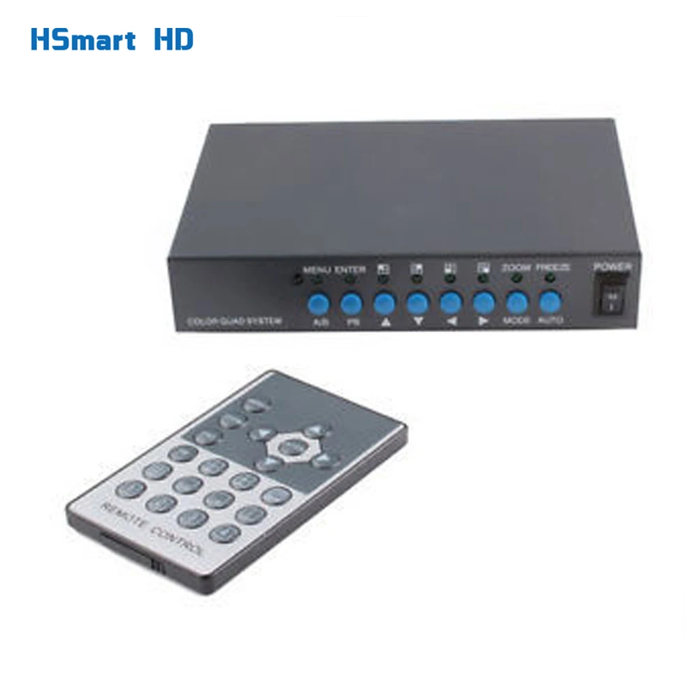 4CH CCTV Camera Video Quad Processor Video Splitter VGA Output w/Remote ...