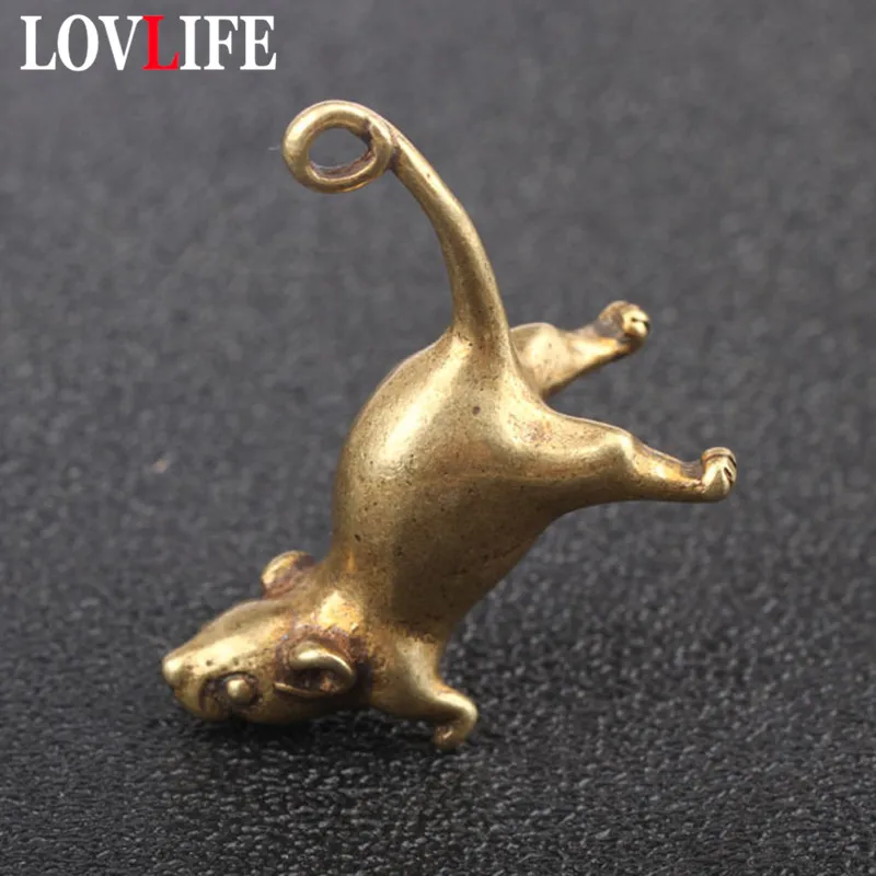 Vintage Brass Cute Cartoon Rat Car Keychain Pendants Copper Long Tail ...