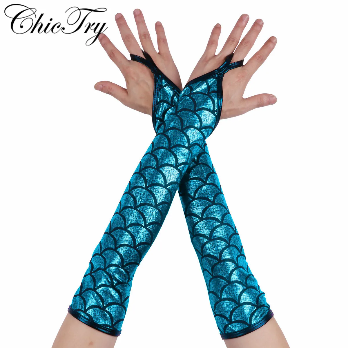 Fashion-Womens-Elbow-Length-Shimmery-Metallic-Fish-Scales-Printed ...