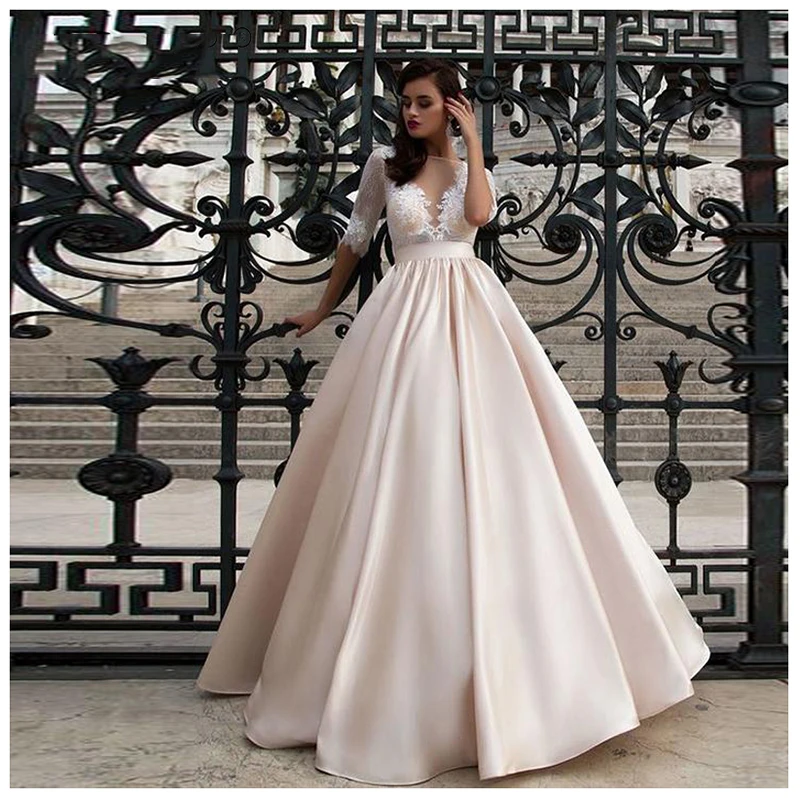 Лори Шампанское Свадебные платья с карманом Vestido de novia атласные ...