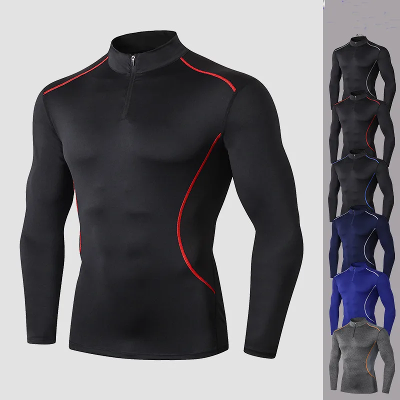 Sport High collar Compression Shirts Men Bodybuilding Sportswear T ...