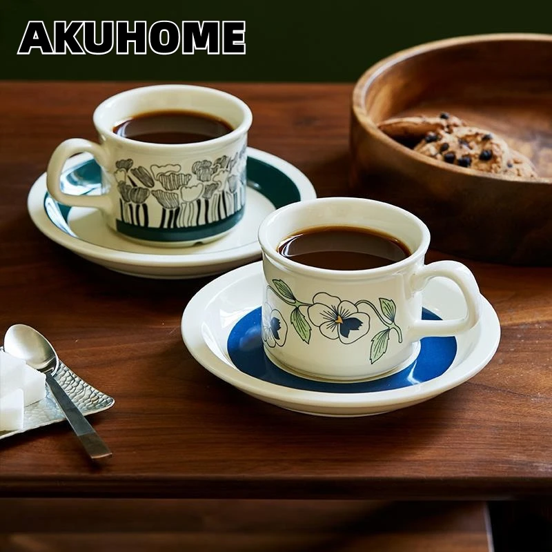 Ceramic Coffee Cup and Saucer Set Vintage Medieval Afternoon Tea Cup ...