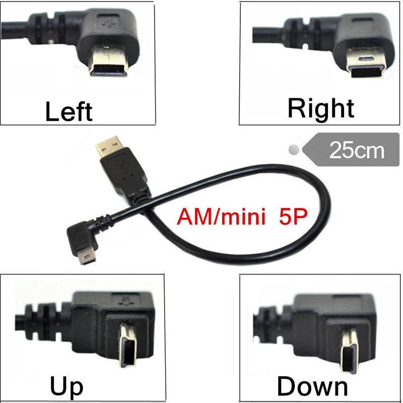 Mini Usb Cable Combo Mini Usb Right Angle & Left Angle Male To Usb Type ...