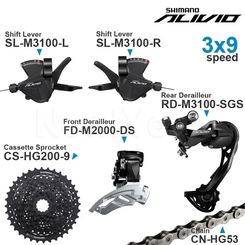 SHIMANO ALIVIO M3100 3x9v Groupset with 3x9 speed Shifter REAR and ...