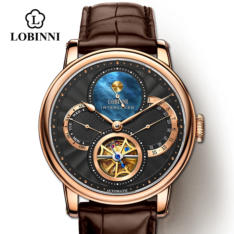 Lobinni Watch Men Automatic Gold Mechanical Watches Wristwatches ...