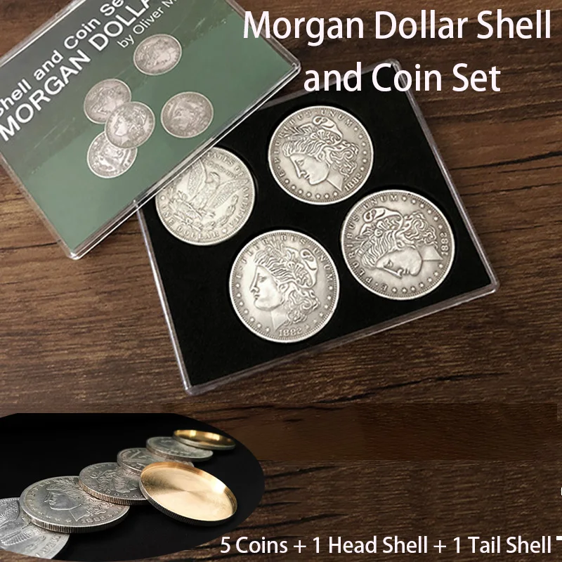Morgan Dollar Shell And Coin Set (5 Coins + 1 Head Shell + 1 Tail Shell ...