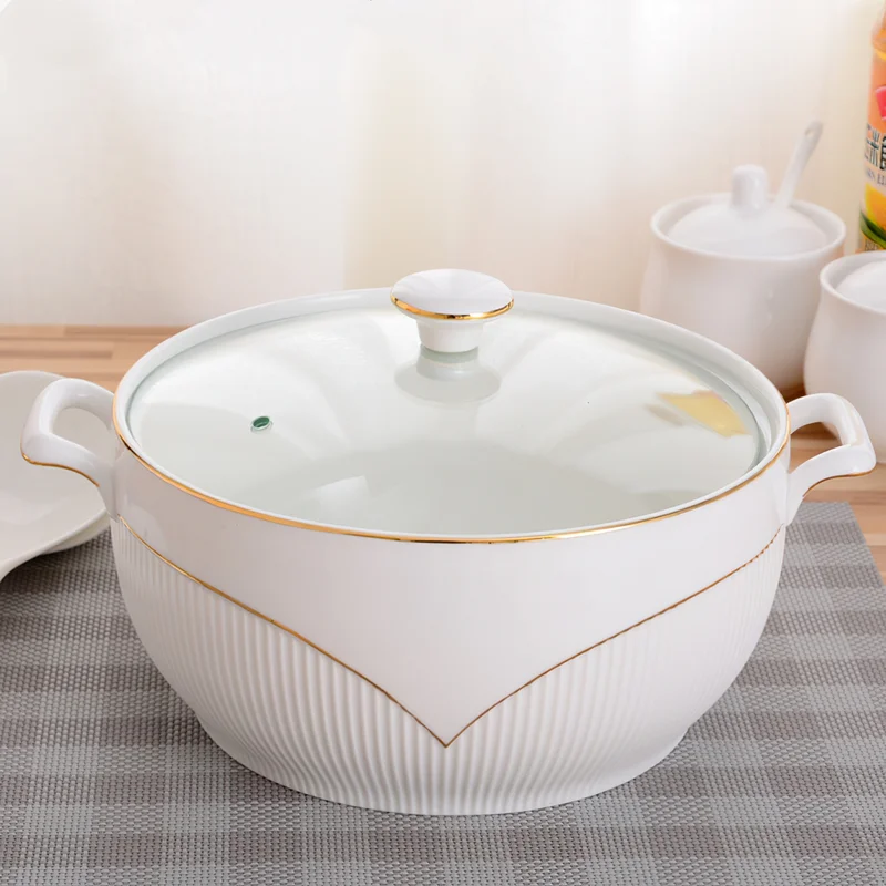 Ceramic Soup Pot Nordic Phnom Penh White Round 2.6L Large Bowl with Lid ...