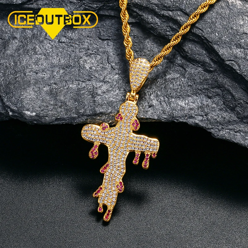 New-Dripping-Cross-Pendant-Necklace-Iced-Zircon-Cross-Pendants-Fashion ...