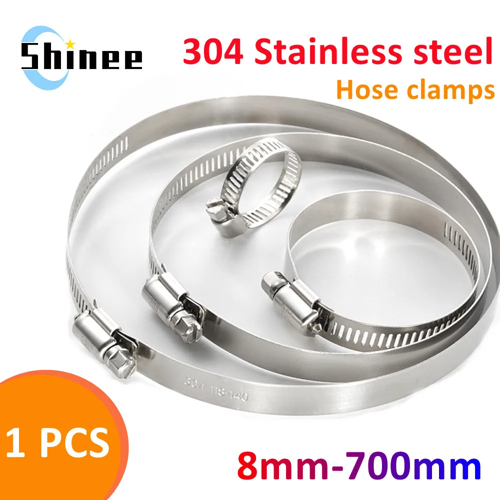 1pcs 8mm-700mm Pipe Hose Clamps Stainless Steel Hoop Clamp Automotive ...