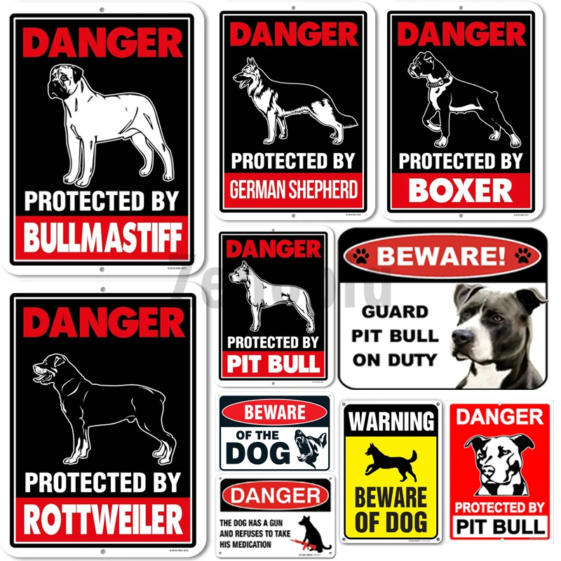 Warning Protected Pit Bull Pitbull Dog Beware Vintage Metal Tin Sign ...