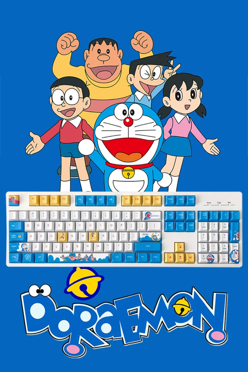 Novo doraemon wired gaming keyboard 104 pbt chave bonés dos desenhos ...
