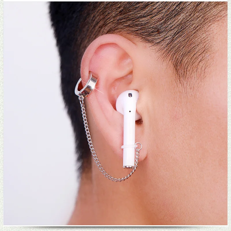 New-Hip-Pop-Cool-Chain-Ear-Clip-Earphone-Anti-lost-Ear-Cuff-stainless ...