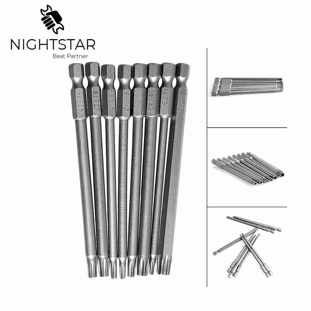 Binoax 8pcs 100mm Magnetic Torx Screwdriver Bits 1/4" Hex Shank New T8 ...
