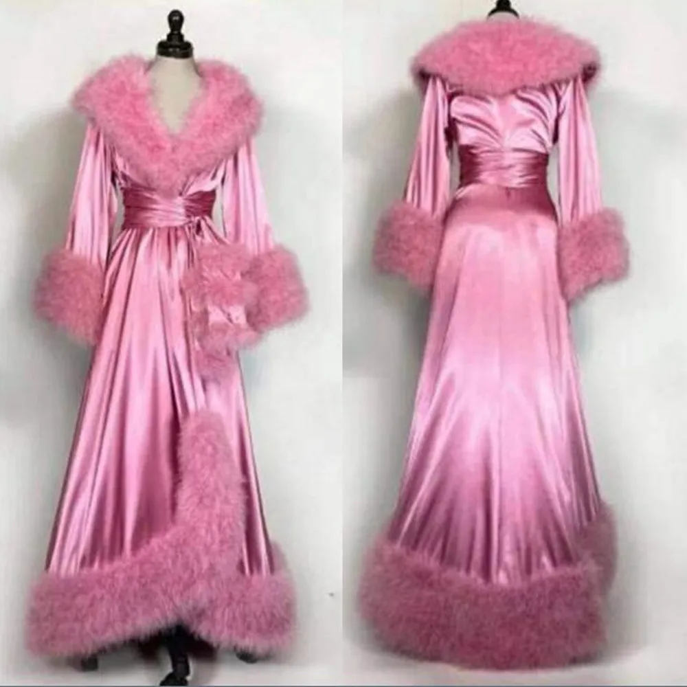 New-Women-s-Evening-Dress-Fur-Robes-Bathrobe-Long-Silk-Fur-Dresses ...