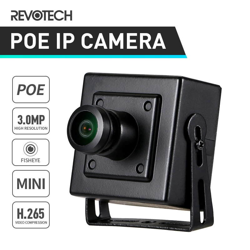POE H.265 Fisheye HD 3MP 1.44mm Mini Type Indoor IP Camera 1296P ...