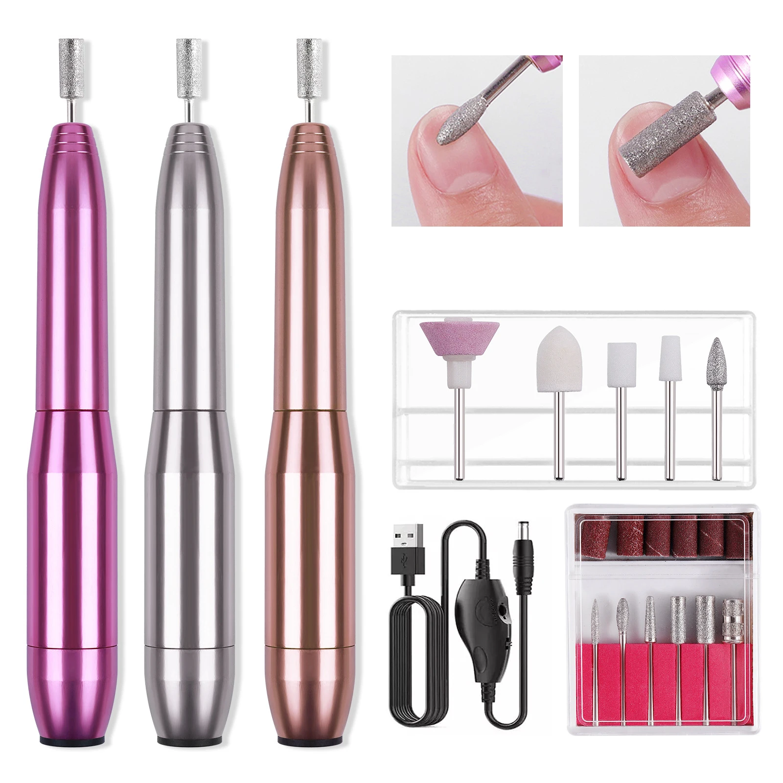 Electric Nail Drill Manicure Machine Set Plating Rose Red Milling ...