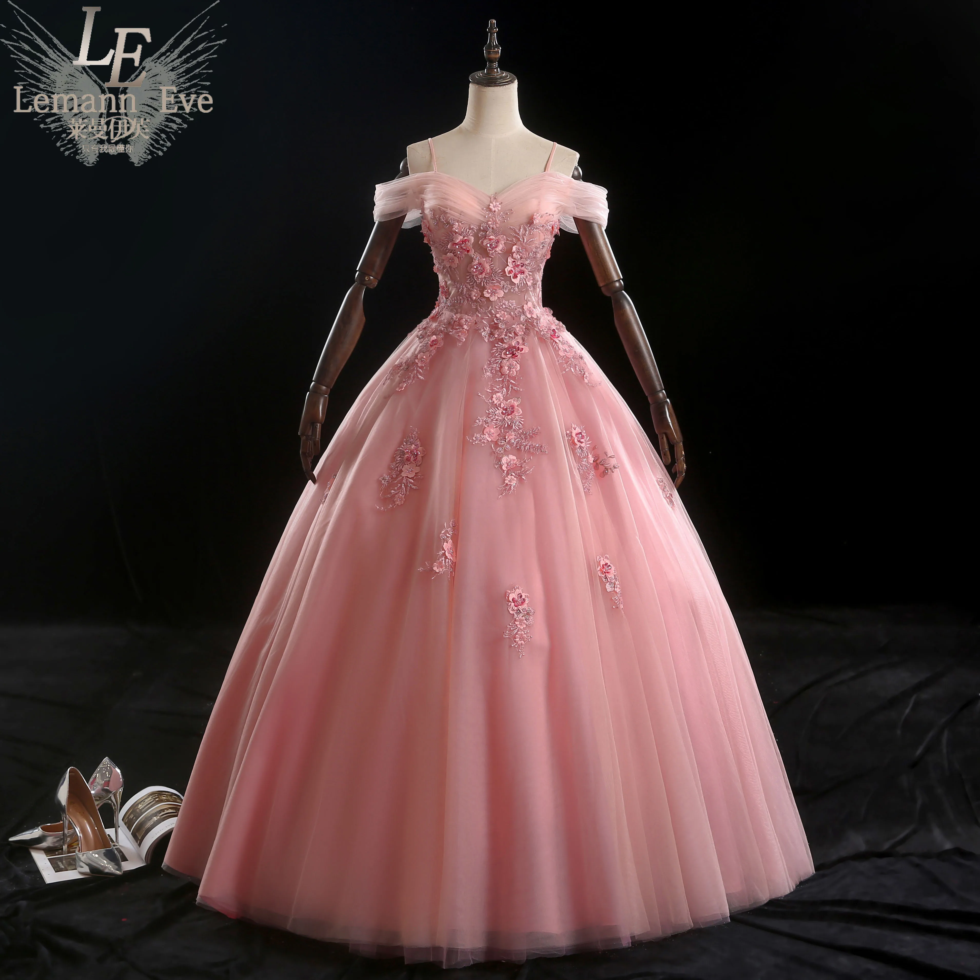 Pink Baroque Flower Embroidery Ball Gown Long Dress Vintage Medieval ...