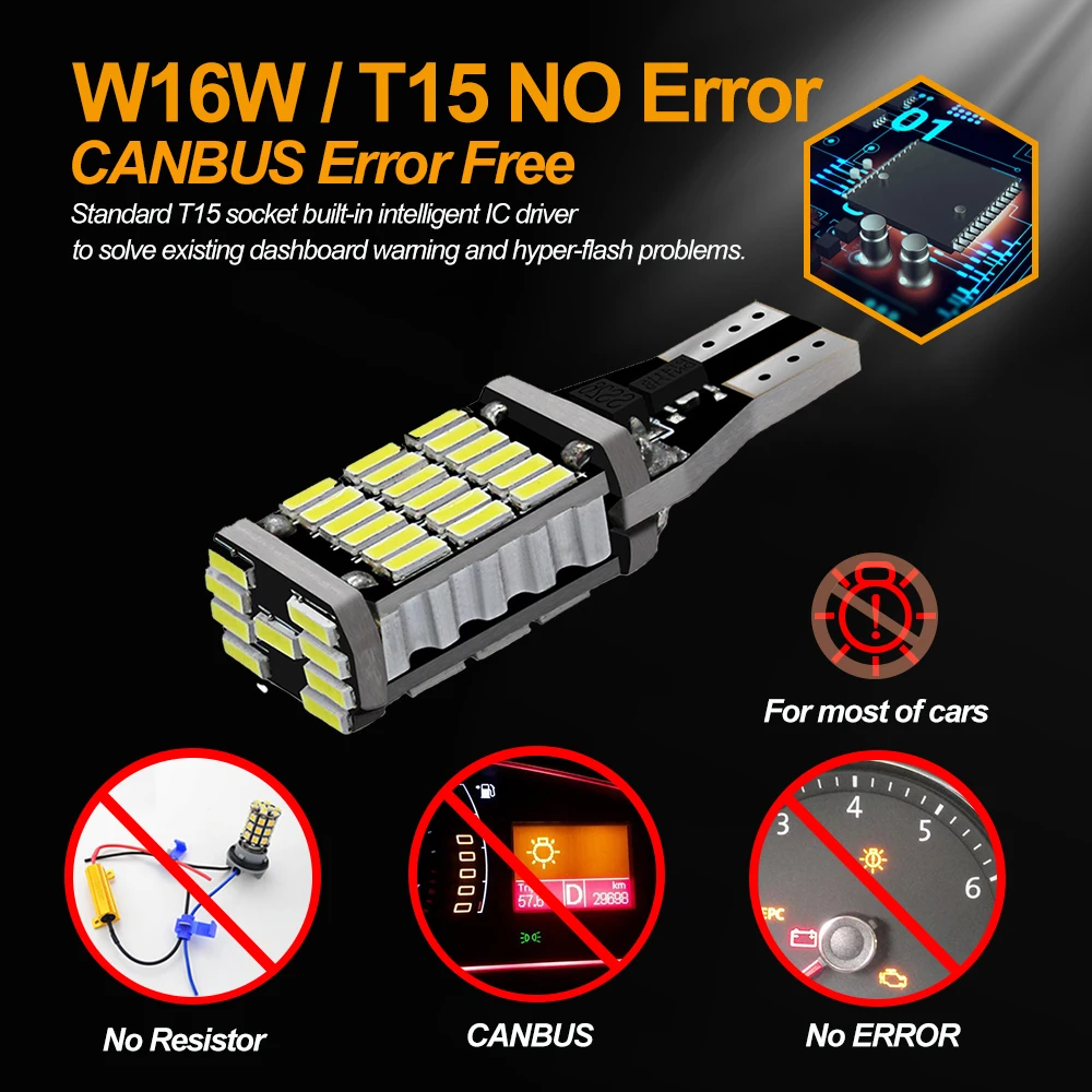 Set 2 becuri LED T15 W16W Canbus GizMondo®, 45 leduri, SMD 4014, 1200 ...