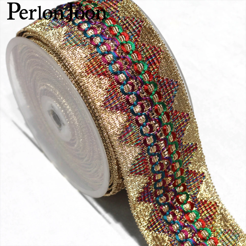 10-Yards-Colorful-Polyester-Woven-Gold-Thread-Lace-Jacquard-Webbing ...