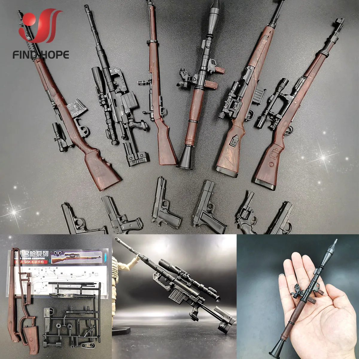 6Pcs/Set 1/6 98K RPG SVT 40 G43rifle M200 Sniper Gun Model Assembly Gun Puzzles Brick For Action ...