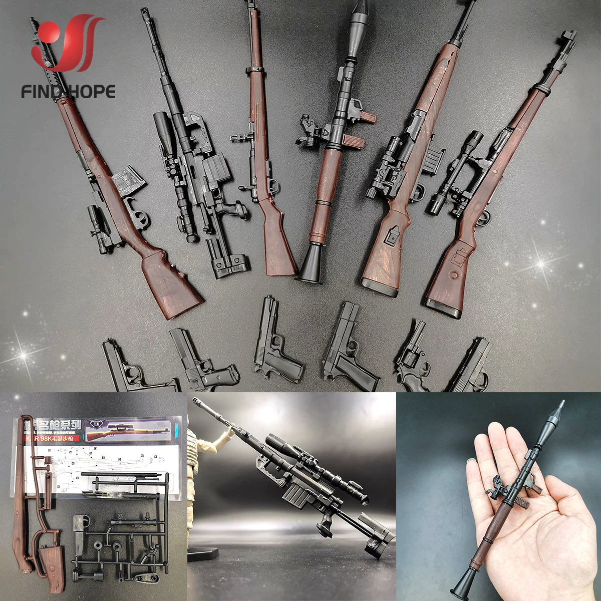 6Pcs/Set 1/6 98K RPG SVT 40 G43rifle M200 Sniper Gun Model Assembly Gun ...