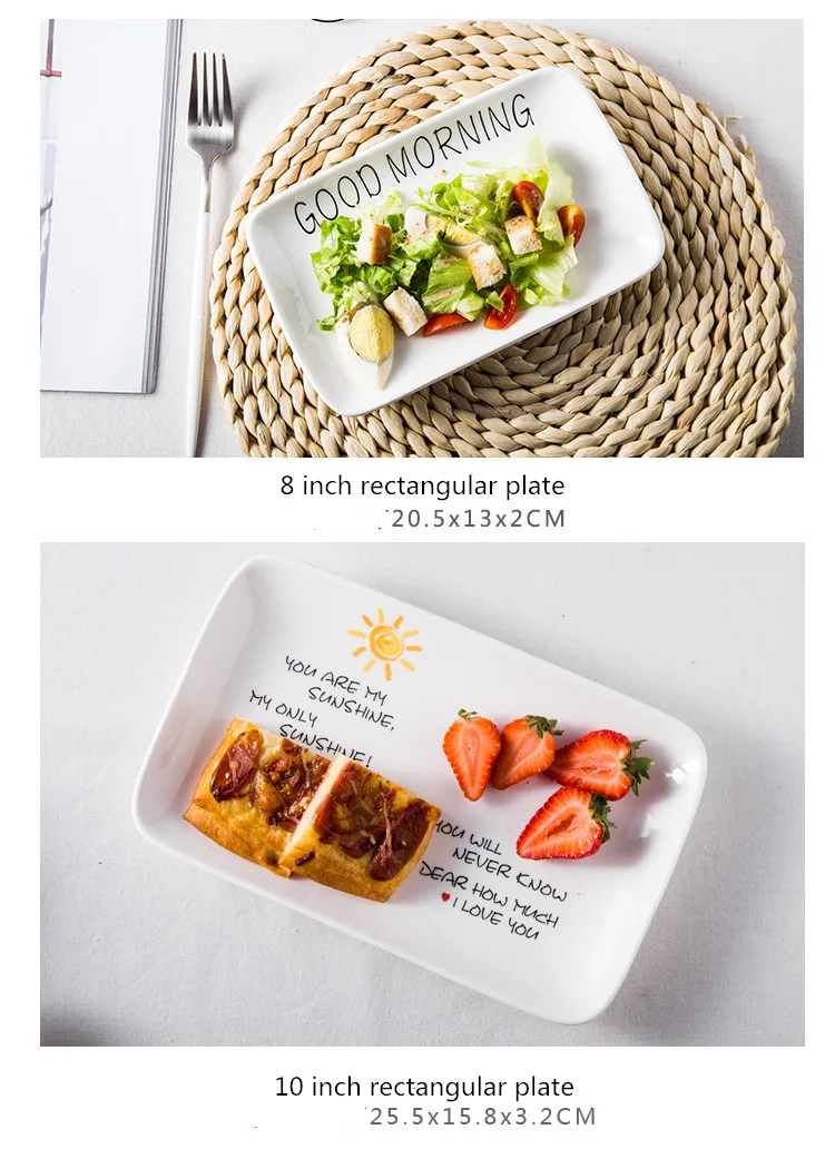 Plats et assiettes,Plat rectangulaire plat en céramique vaisselle Net ...