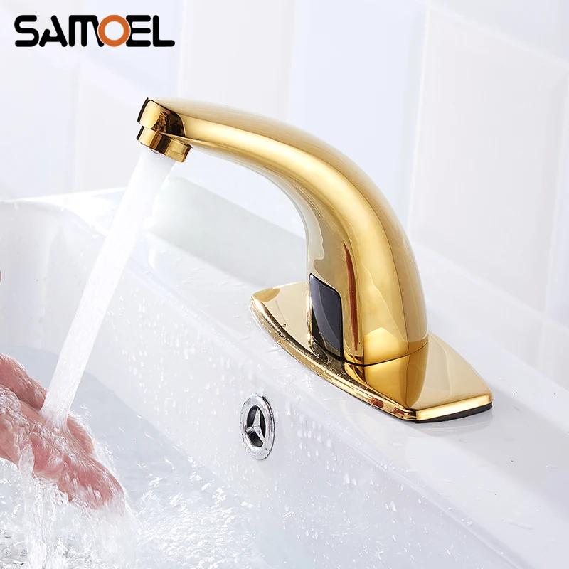 Brass Golden Automatic Sensor Faucet Tap Deck-mounted Bathroom Gold ...