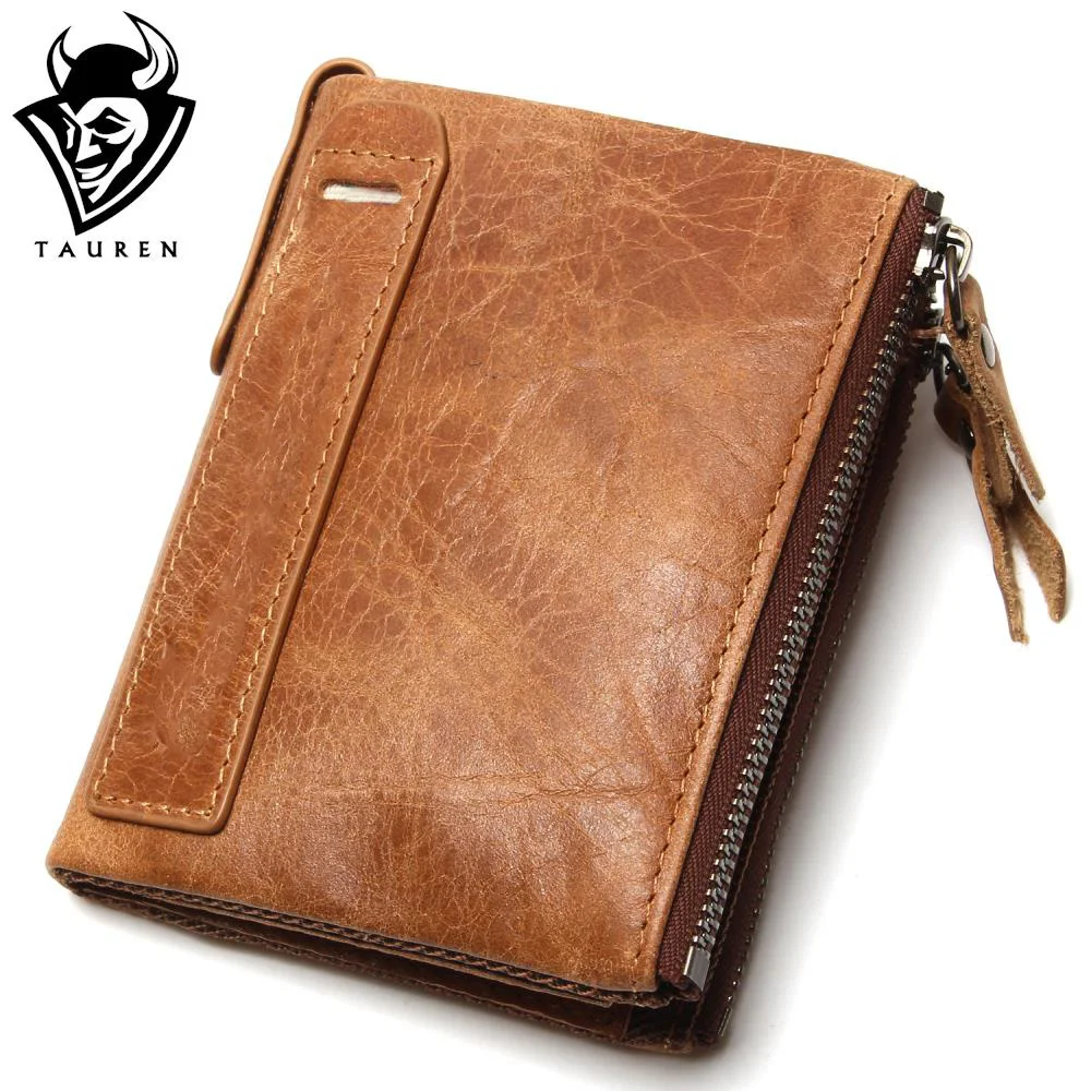 Tauren cartera de cuero de vaca 100% auténtico para hombre, monedero ...
