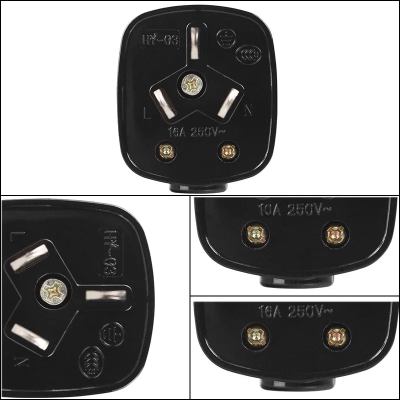 Prise électrique,Fiche d'alimentation à 3 broches, noir, standard australien, 16A-10A 250V, AU ...