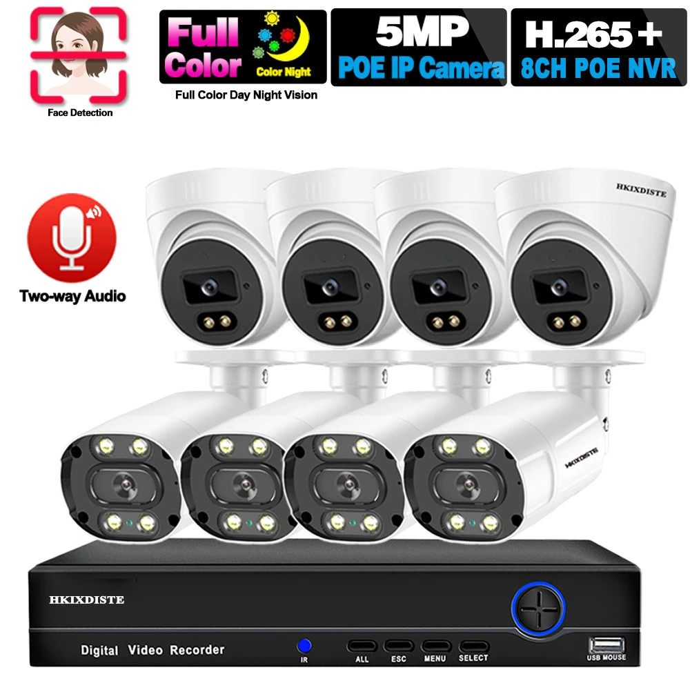 Color Night Vision Poe Cctv Camera Security System Kit 4k 8ch Nvr Kit Outdoor Waterproof 5mp Ip ...