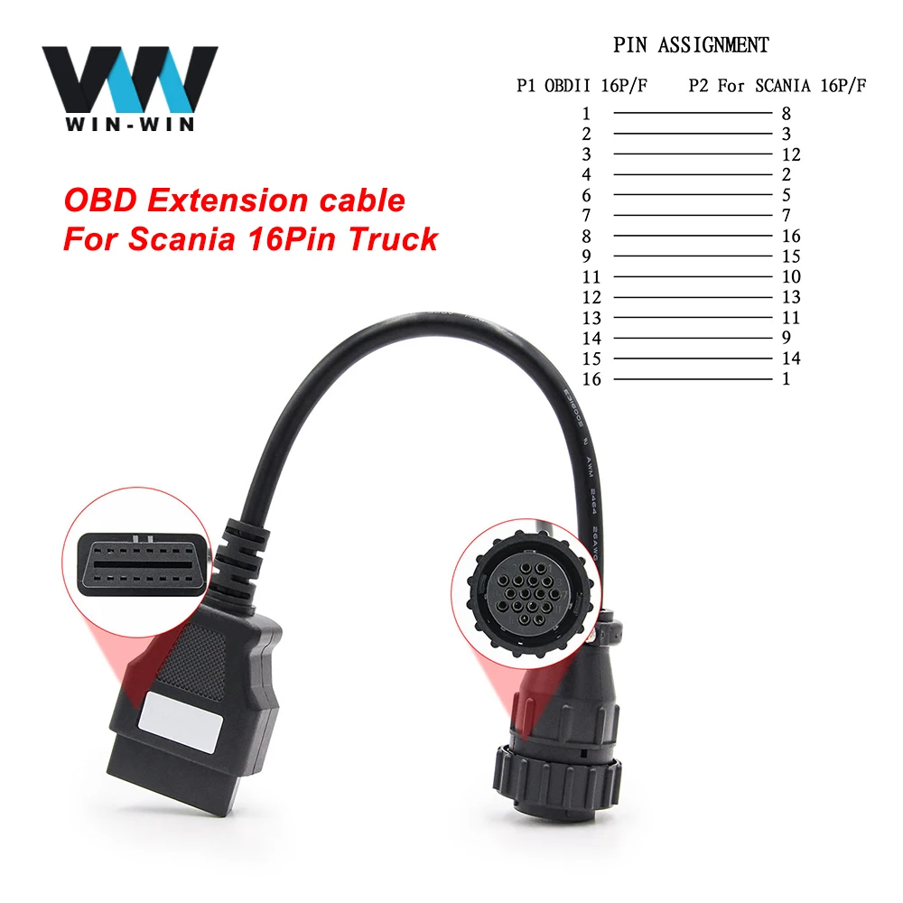 For-Scania-Truck-OBD-To-OBD2-16pin-OBD-2-Extension-Cable-For-SCANIA ...