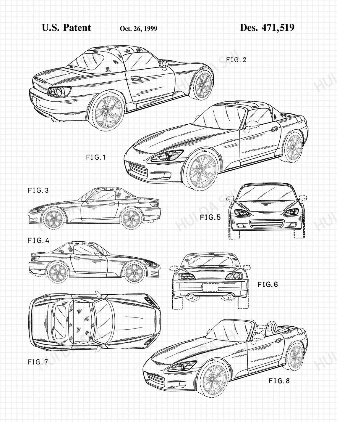 Honda S2000 Posters | Honda S2000 Gifts | Wall Art Decor | S2000 Patent ...