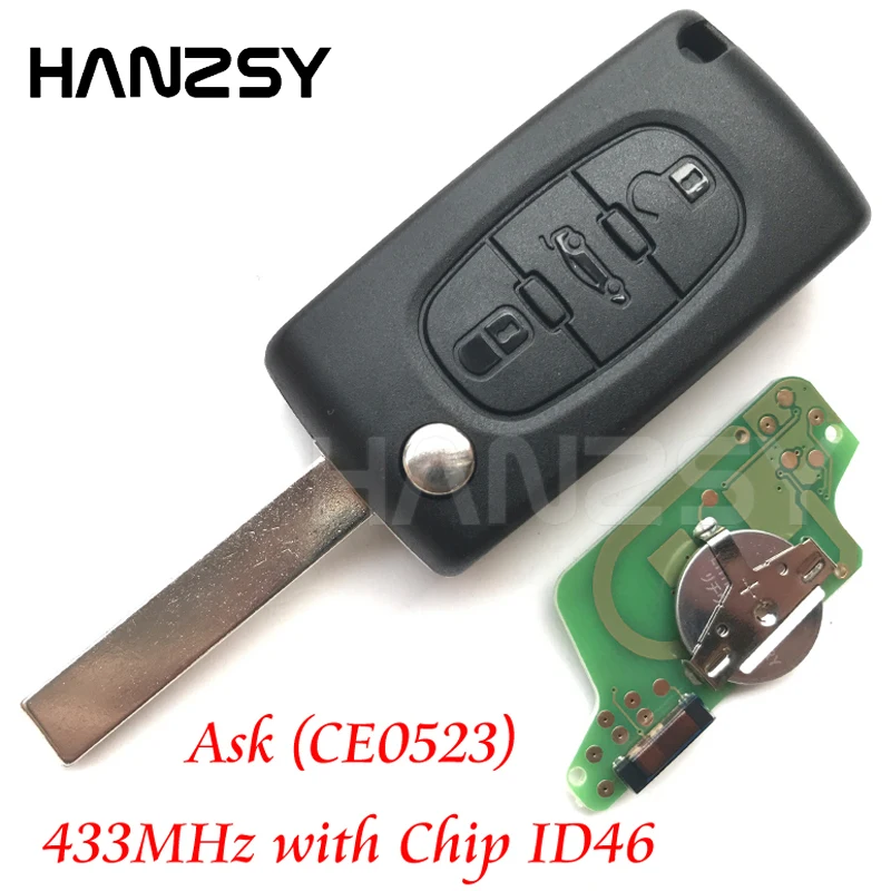 3 Buttons 433mhz Flip Folding Key For Peugeot 407 307 308 807 Partner ...