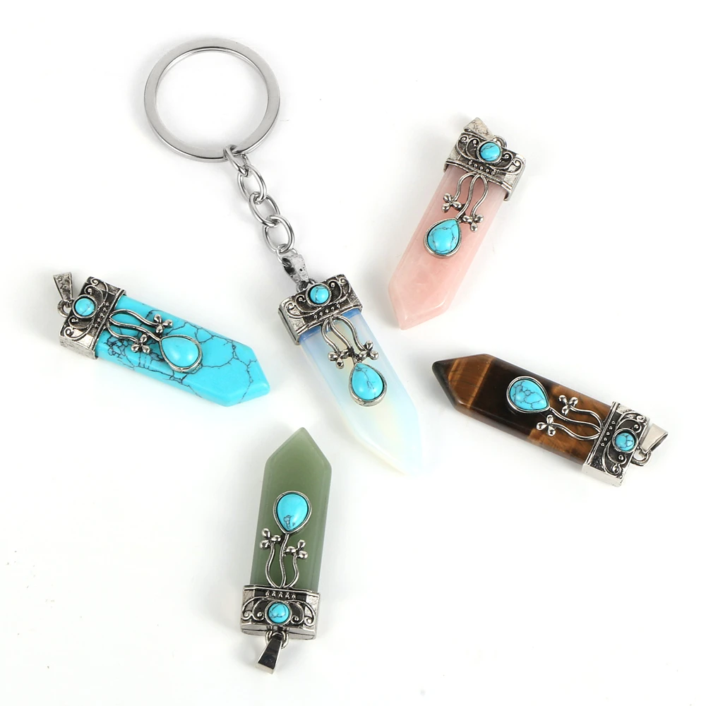 Reiki Healing Natural Stone Pendant Dad Keychain Bullet Column ...