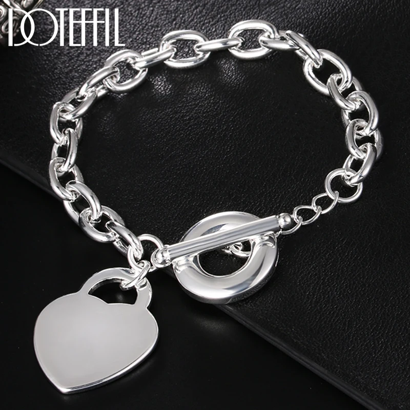 DOTEFFIL 925 Sterling Silver Love Heart Pendant Bracelet Chain TO ...