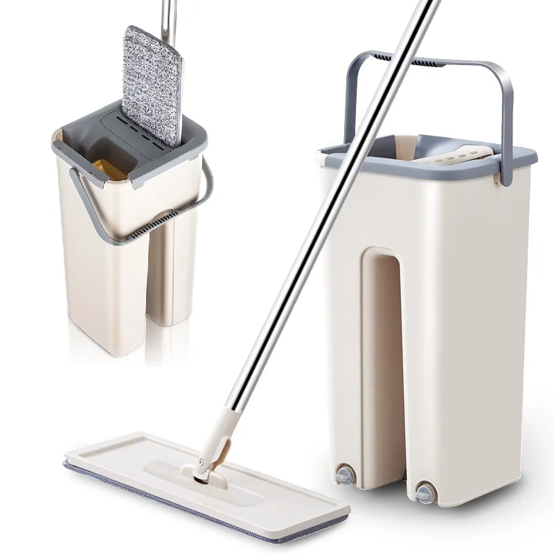 Hands-free Flat Magic Easy Cleaning Mops With Bucket Floors Squeeze ...