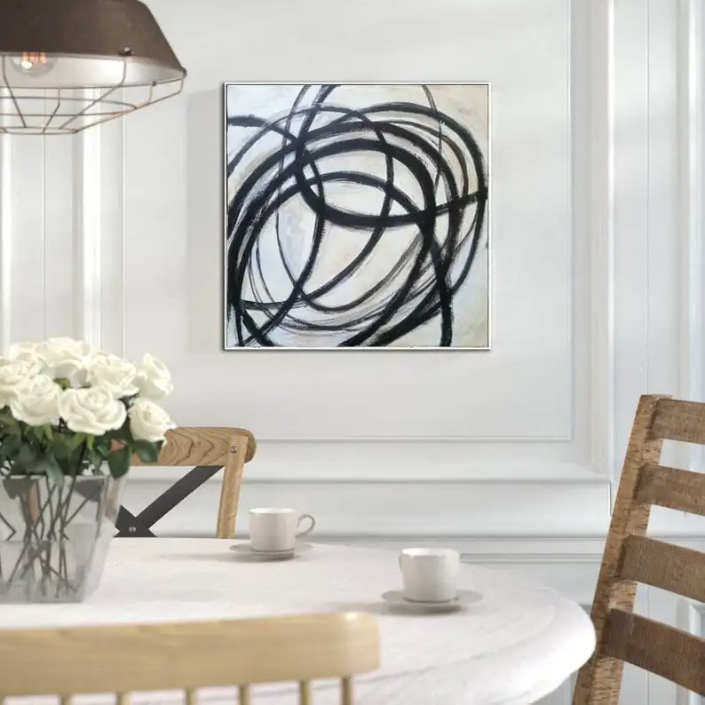 Большой абстрактный холст, черно-белая картина маслом, холст ...