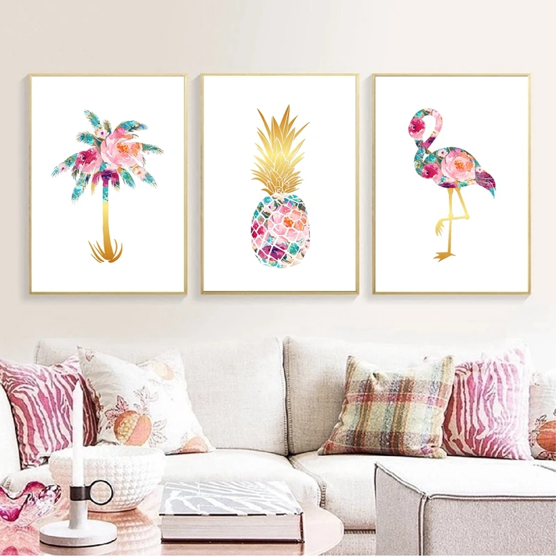 Palm Pineapple Flamingo Art Posters and Prints Watercolor Abstract ...